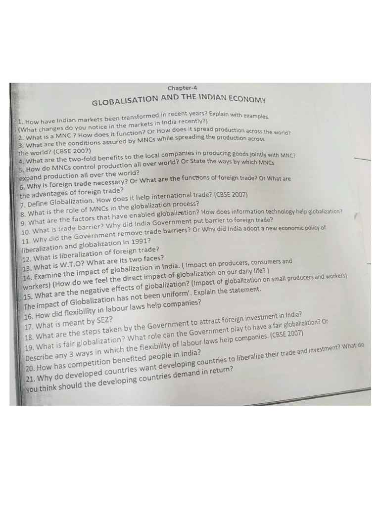 Globalisation Questions | PDF