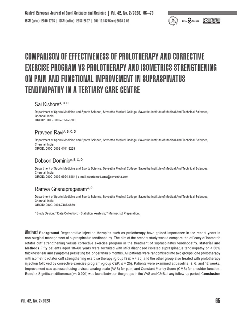 Prolotherapy vs. Exercise for Shoulder Pain | PDF | Arthritis | Student ...