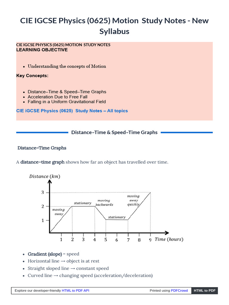 IGCSE Physics Motion Study Notes | PDF | Acceleration | Mass