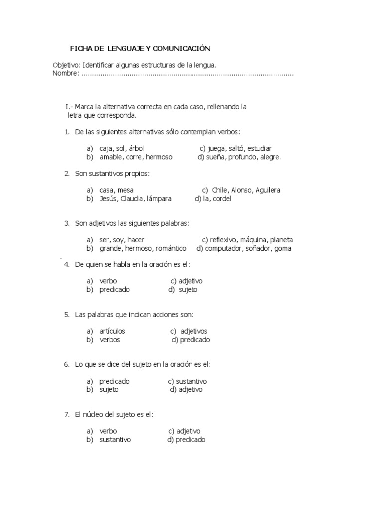 Ejercicios de Sustantivos y Verbos | PDF | Adjetivo | Predicado (Gramática)