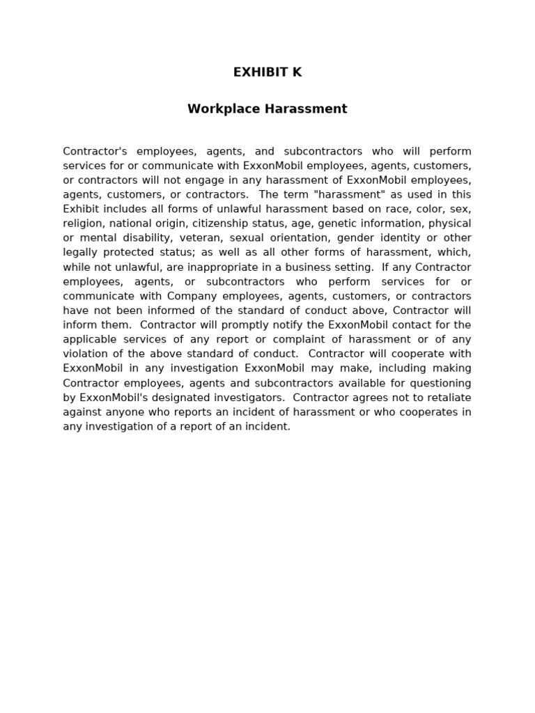 07 Exhibit K - Workplace Harassment | PDF