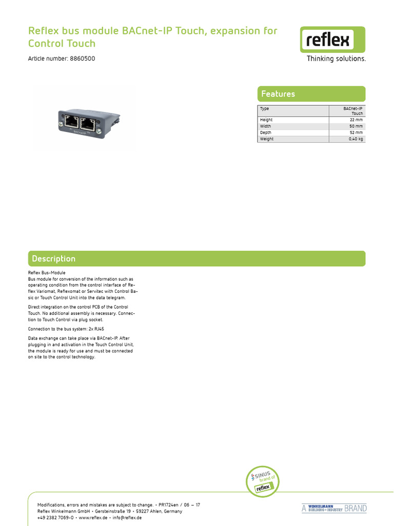 BACnet-IP Touch Bus Module for Control | PDF