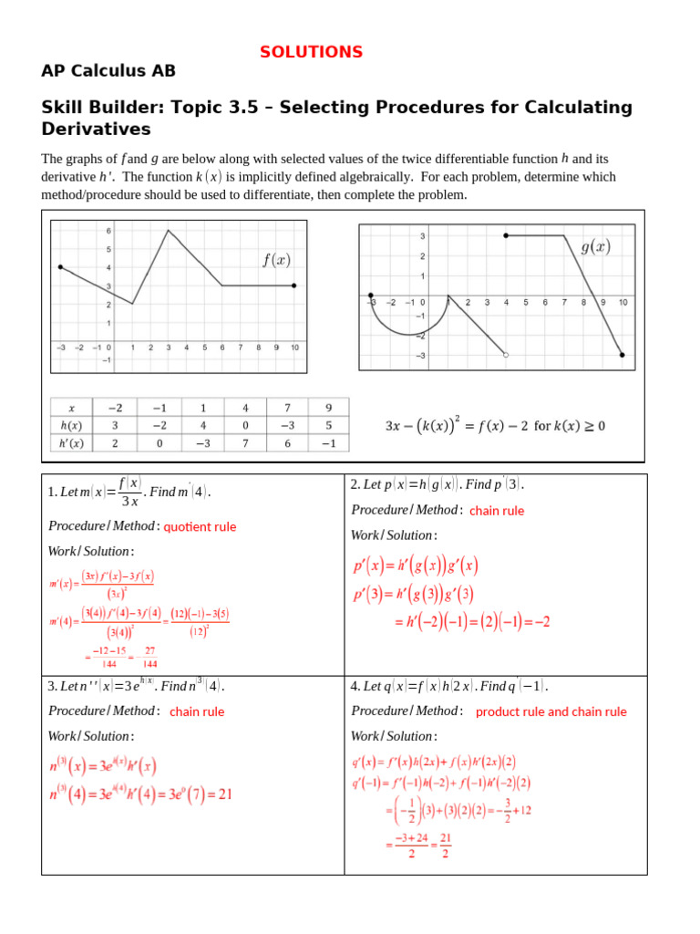 AP Calculus AB Derivative Methods Guide | PDF | Derivative | Function ...
