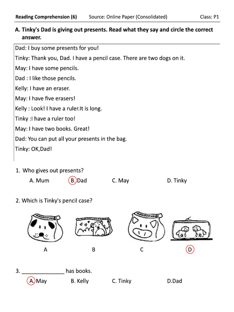 06-10. P1 English Reading Comprehension (Ans) | PDF