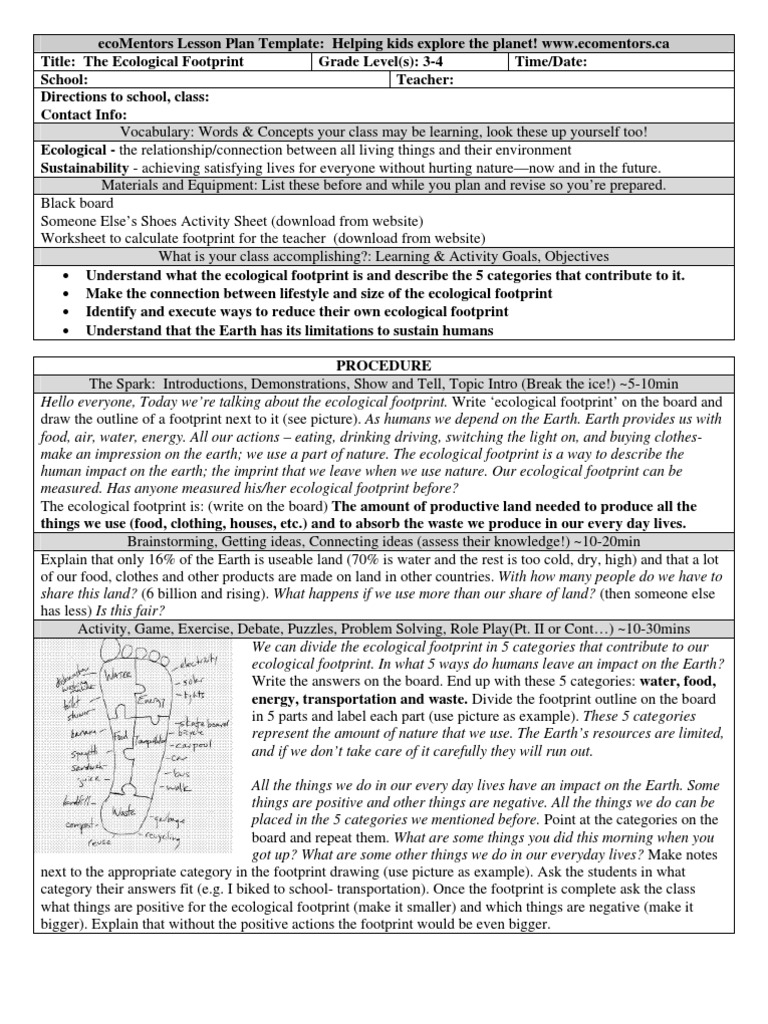 Eco-Footprint Lesson Plan Grades 3 4 | PDF | Ecology | Resource