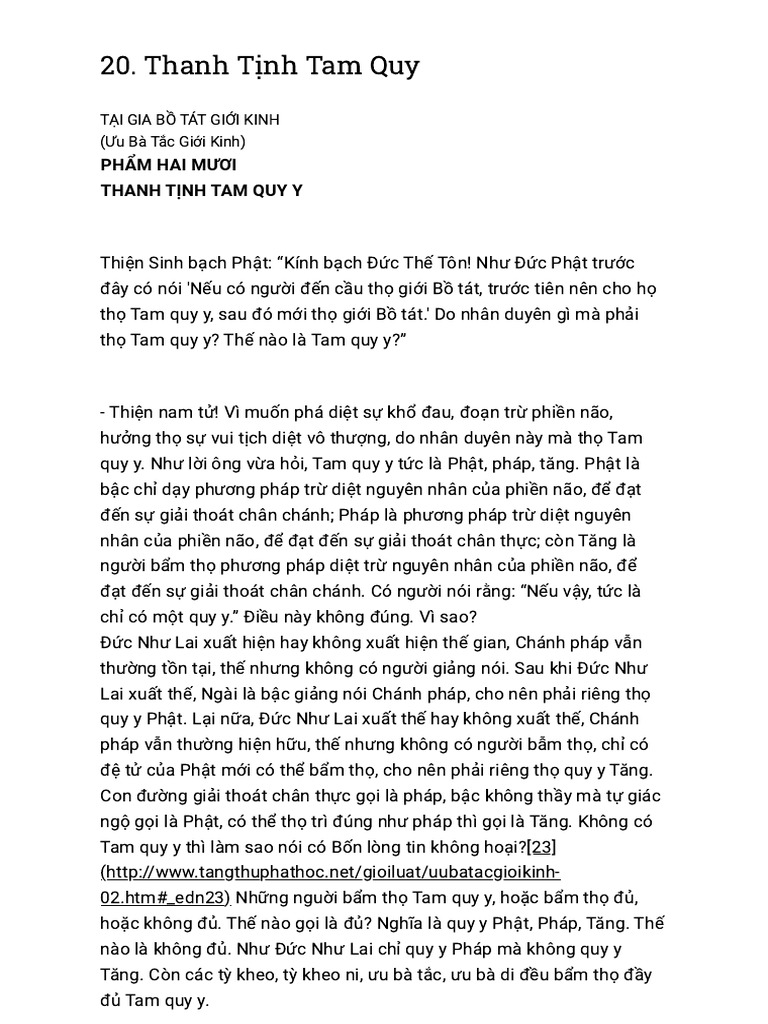 20. Thanh Tịnh Tam Quy - Kinh Điển - Chùa Từ Lâm | PDF