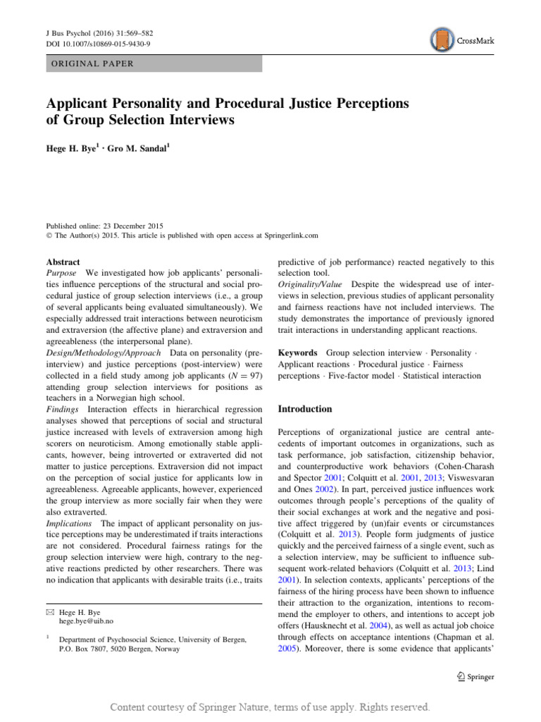 Applicant Personality and Interview Justice | PDF | Extraversion And ...