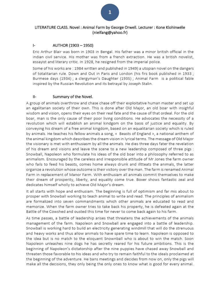Animal Farm Lecture | PDF | Narration | Satire