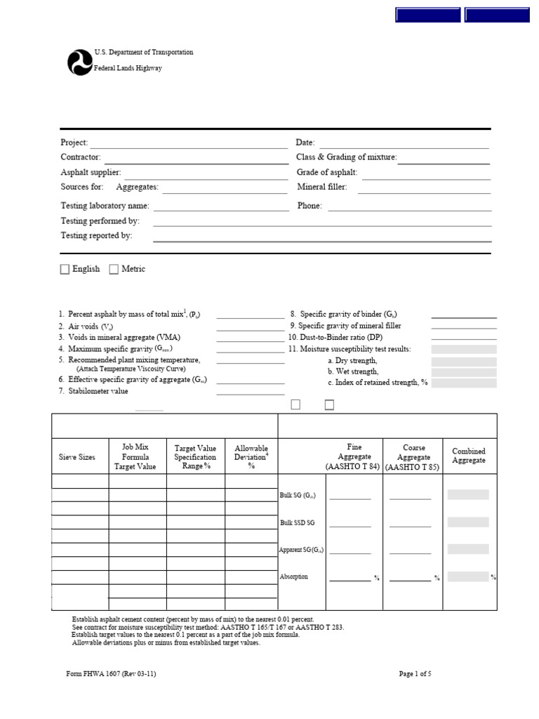 FHWA 1607-Worksheet For A Hveem Mix Design AASHTO T 246 | PDF ...