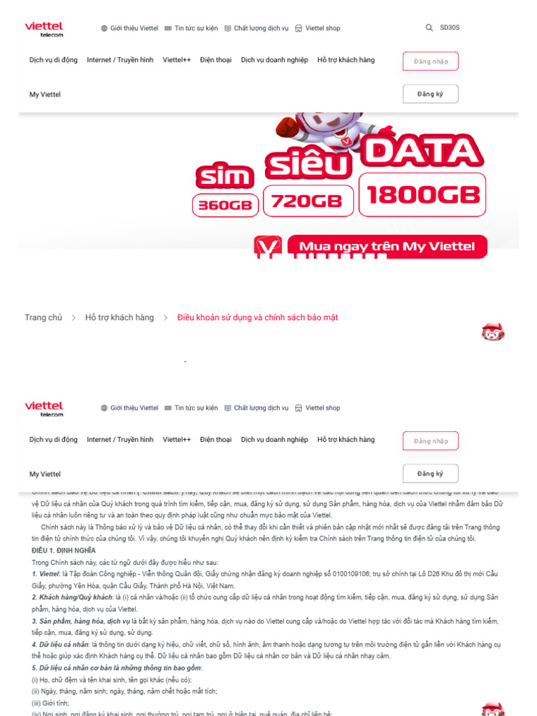 Điều Khoản Sử Dụng Ứng Dụng My Viettel & Website Viettel Telecom | PDF