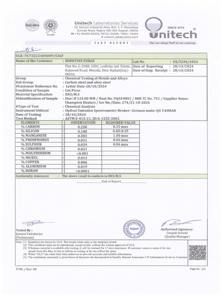 Supplier MTC and Invoice | PDF