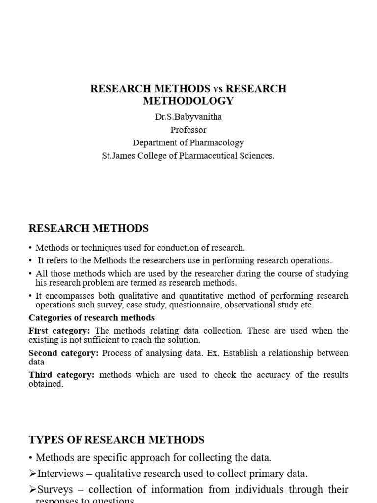 Research Methods Vs Research Methodology | PDF | Methodology | Survey ...
