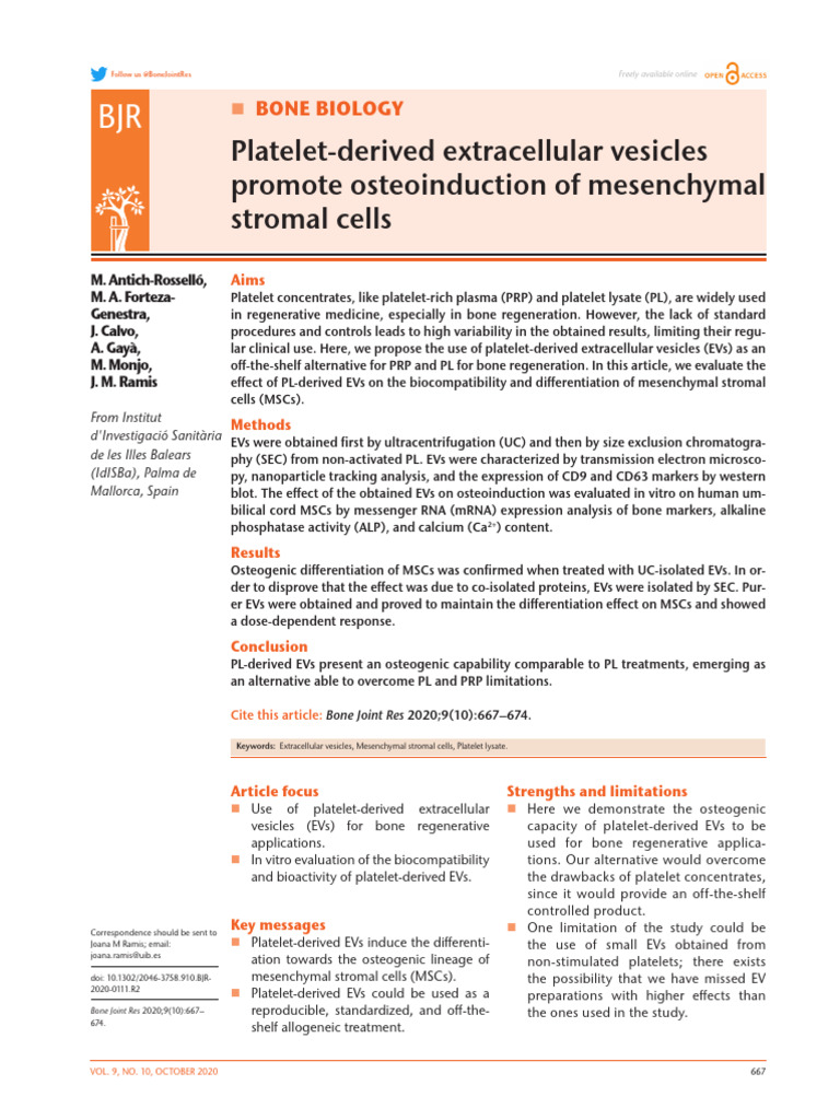Platelet - Derived Extracellular Vesicles Promote Osteoinduction of ...