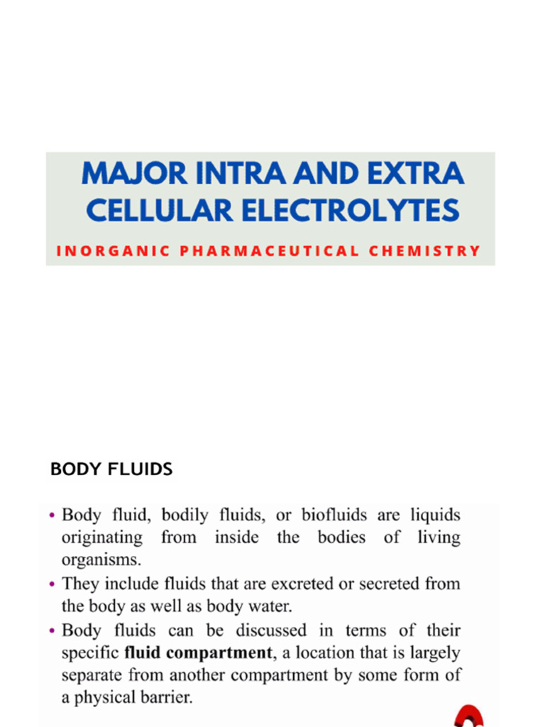 Unit 2 Major Intra & Extra Cellular Electrolytes | PDF