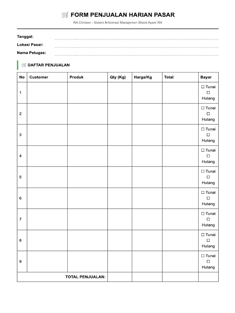 Form Penjualan Pasar - SIMBARA | PDF
