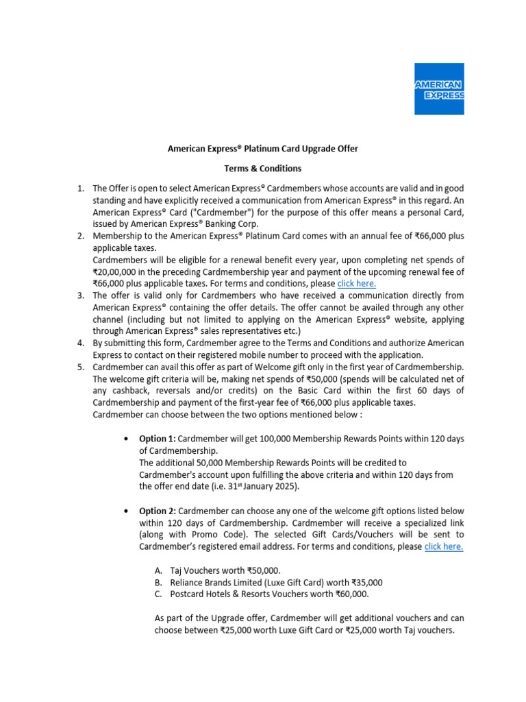 American Express Platinum Card Upgrade Offer | PDF | American Express ...