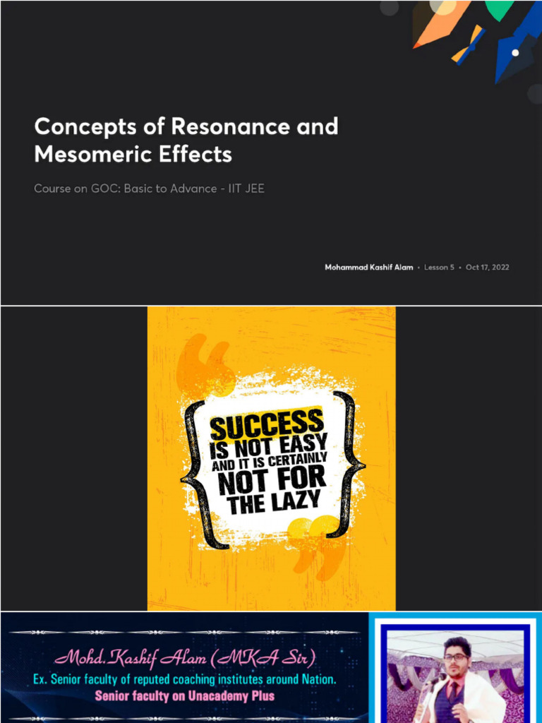 Concepts of Resonance and Mesomeric Effects With Anno | PDF