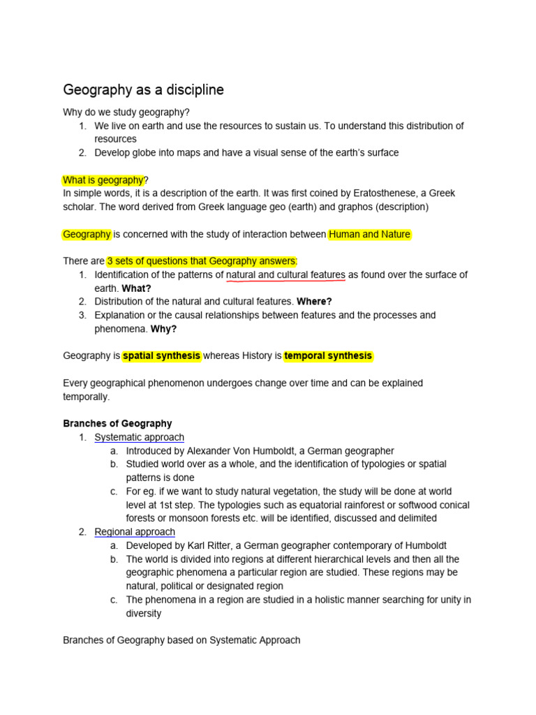 Understanding Geography: Key Concepts and Branches | PDF | Plate ...