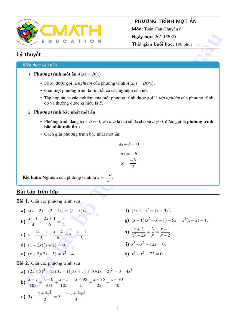 8C5 19 11 2025 Phương Trình Một Ẩn-2 | PDF