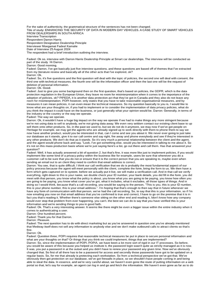 Interview Transcript - Dealer Principle | PDF | Password | Computing
