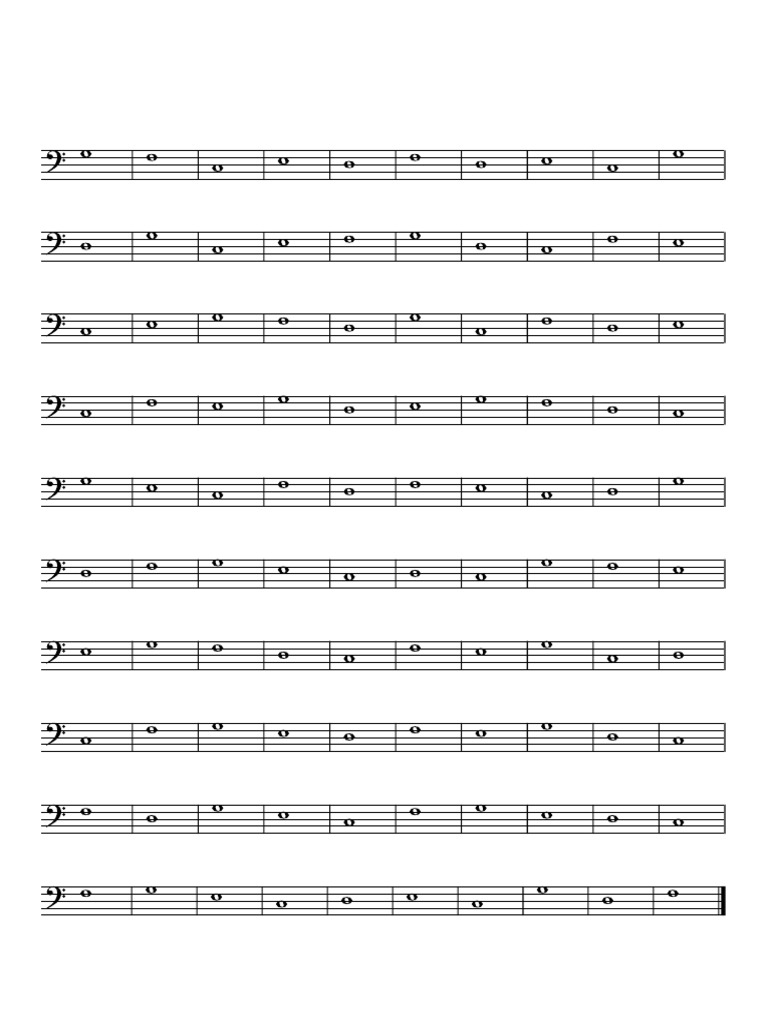 100 Note Challenge - Bass Clef CDEFG | PDF