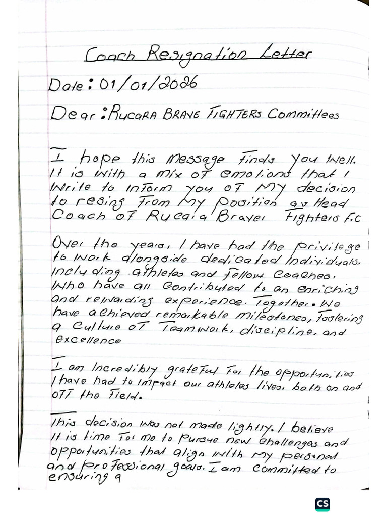 Coach Resignation Letter | PDF