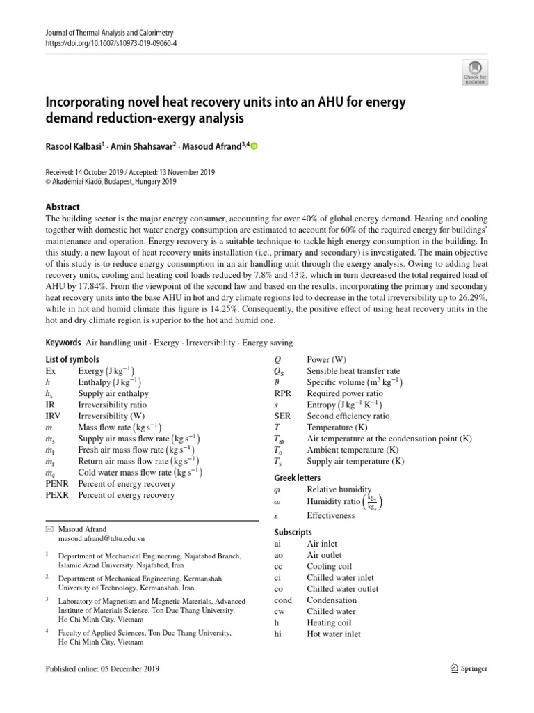 Incorporating Novel Heat Recovery Units Into An AHU For Energy Demand ...