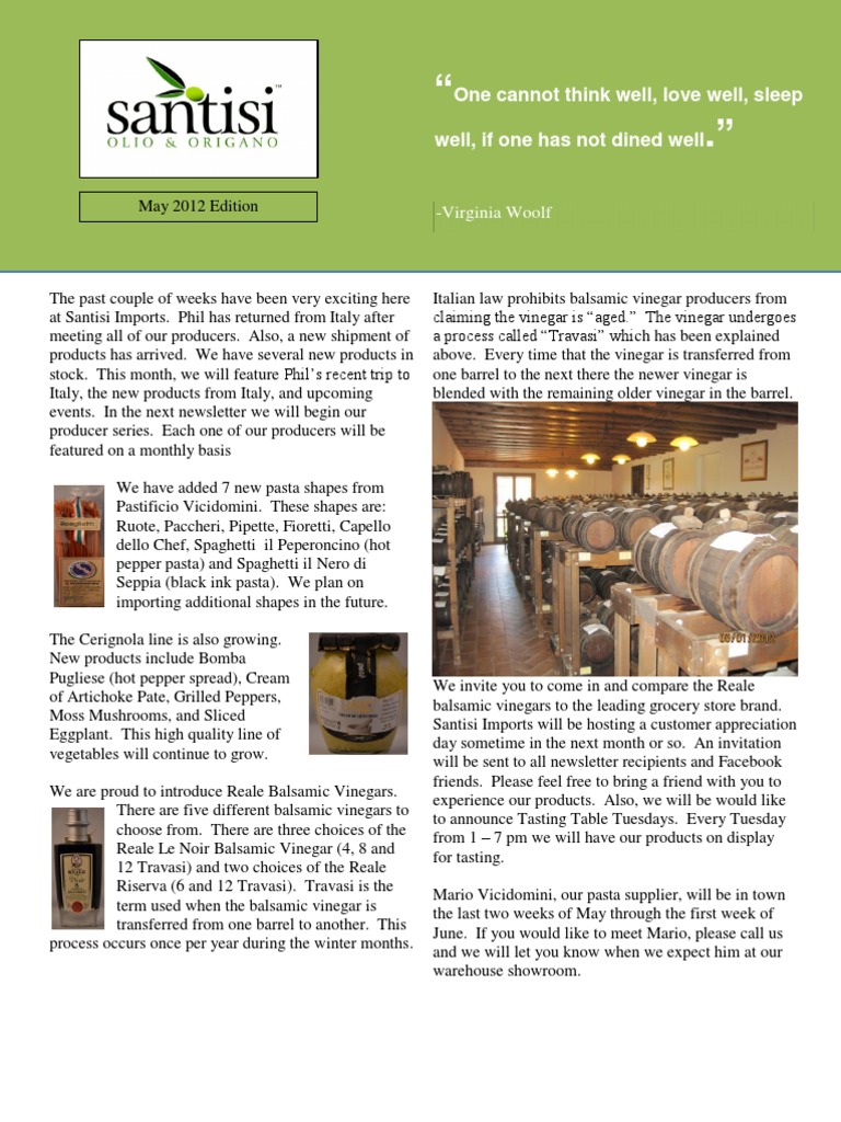 Santisi Newsletter May 2012 | PDF | Cuisine | Food And Drink
