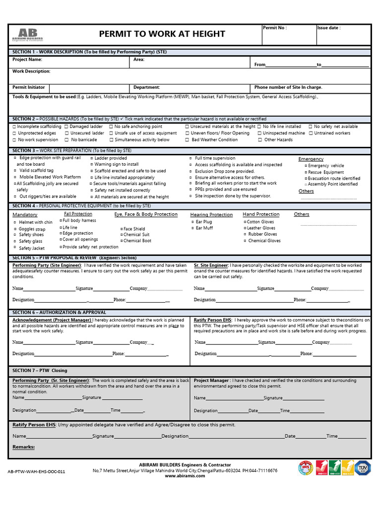 AB Height Work Permit | PDF | Personal Protective Equipment | Scaffolding