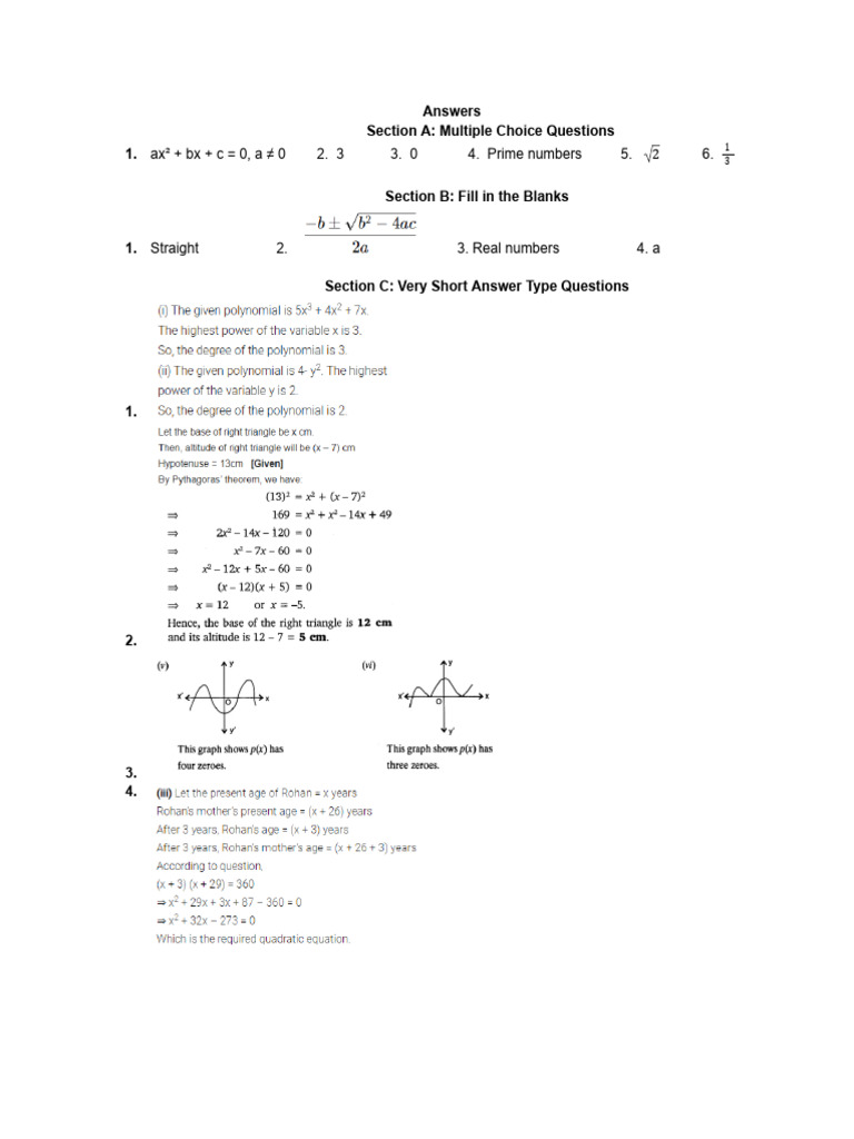 Math Exam Answer Key and Guide | PDF