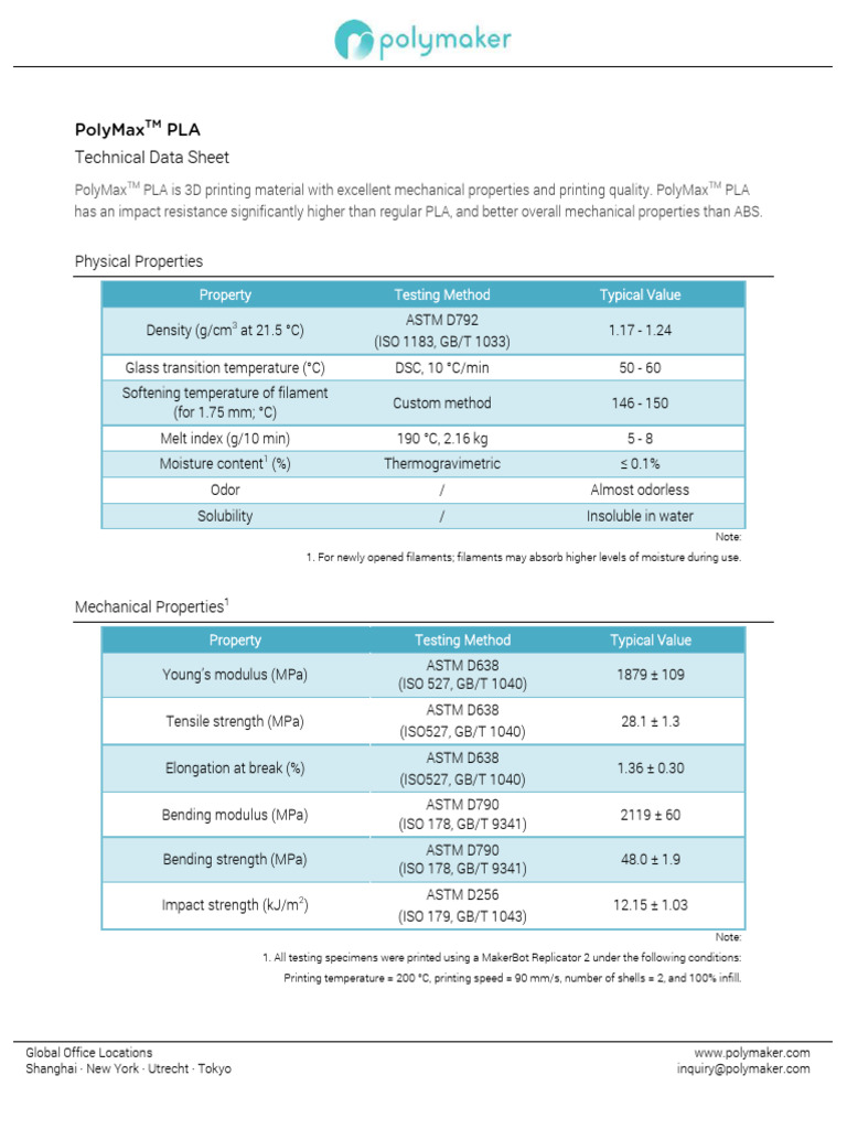 PolyMax PLA Technical Data Sheet | PDF | Materials | Physical Sciences