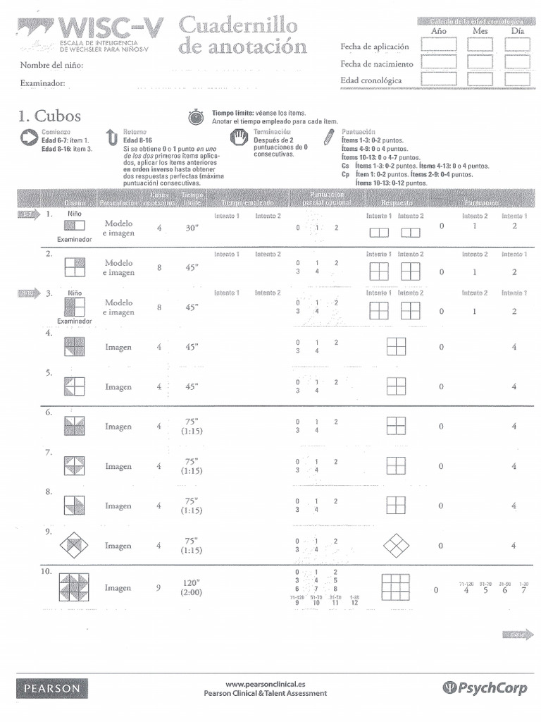 WISC - V - HR Subtests Cubos Voca Etc | PDF