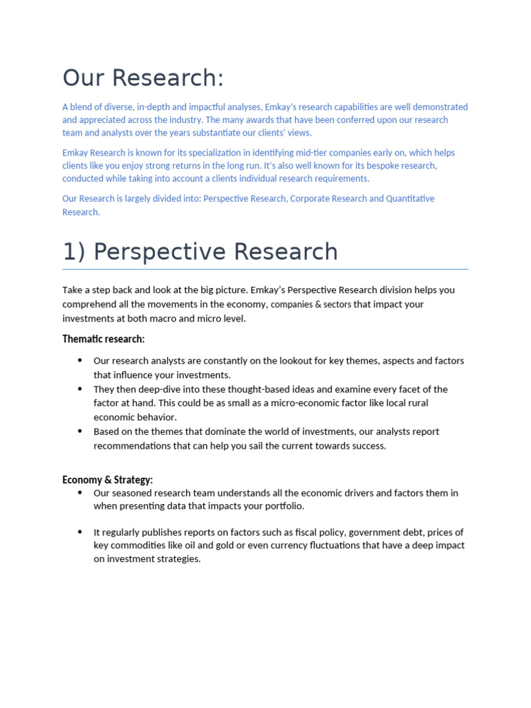 Our Research - 1 | PDF | Investing | Financial Analyst