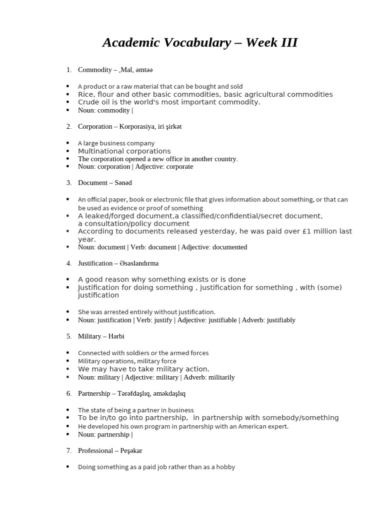 Academic Vocabular-Week III | PDF | Adverb | Adjective