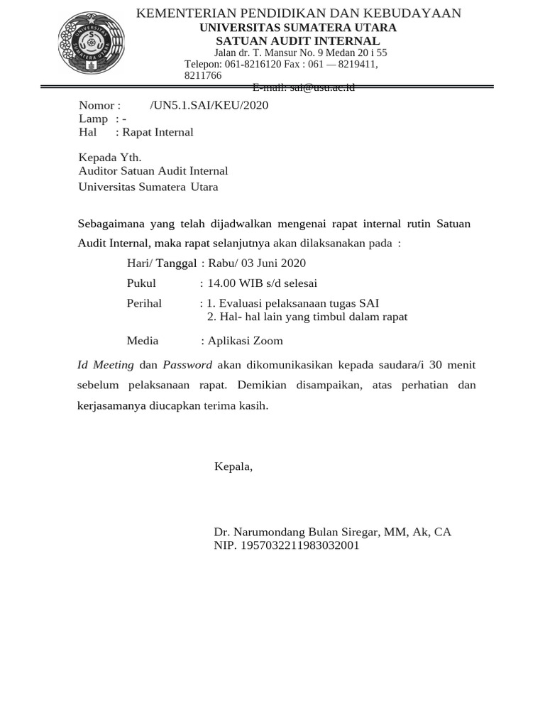 Rapat Internal SAI USU 3 Juni 2020 | PDF