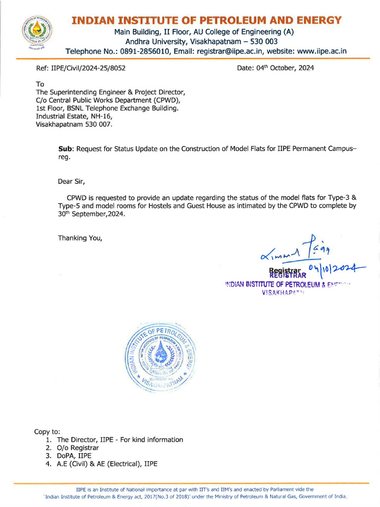 Letter To CPWD-8052 | PDF
