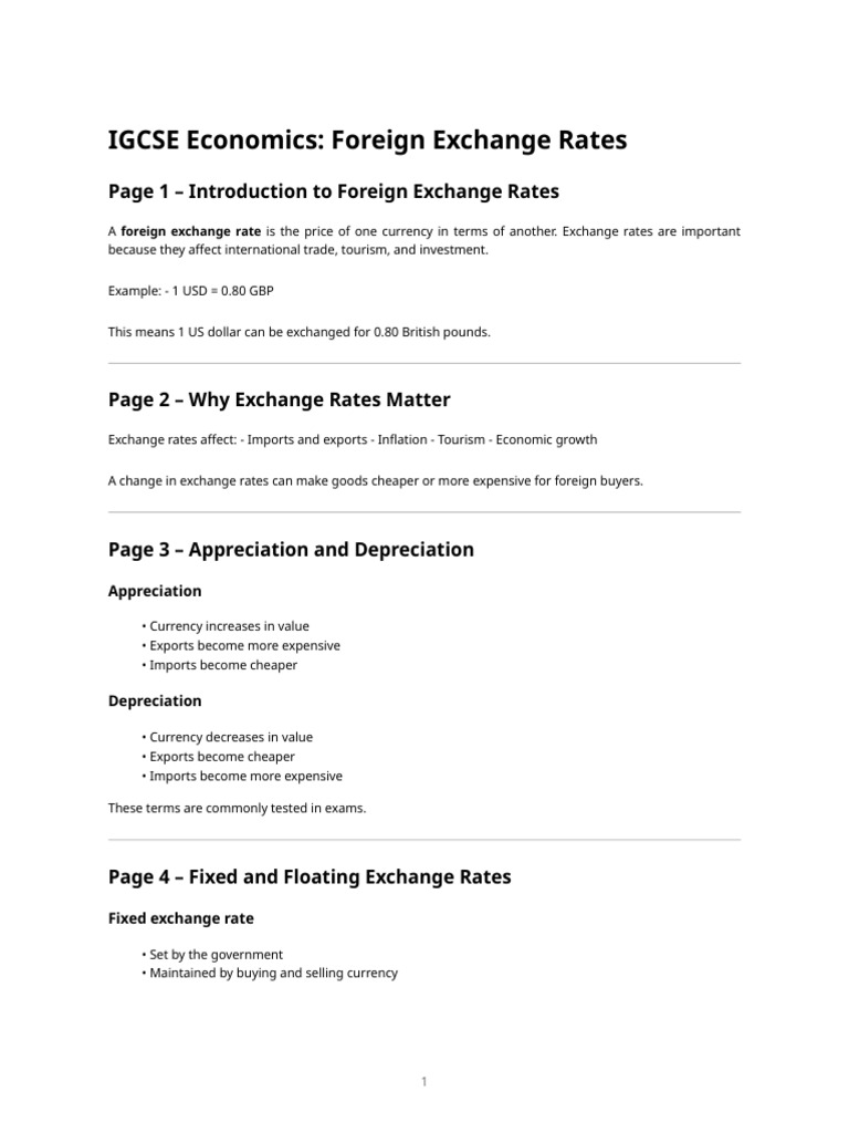 Igcse Economics - Foreign Exchange Rates | PDF | Exchange Rate ...