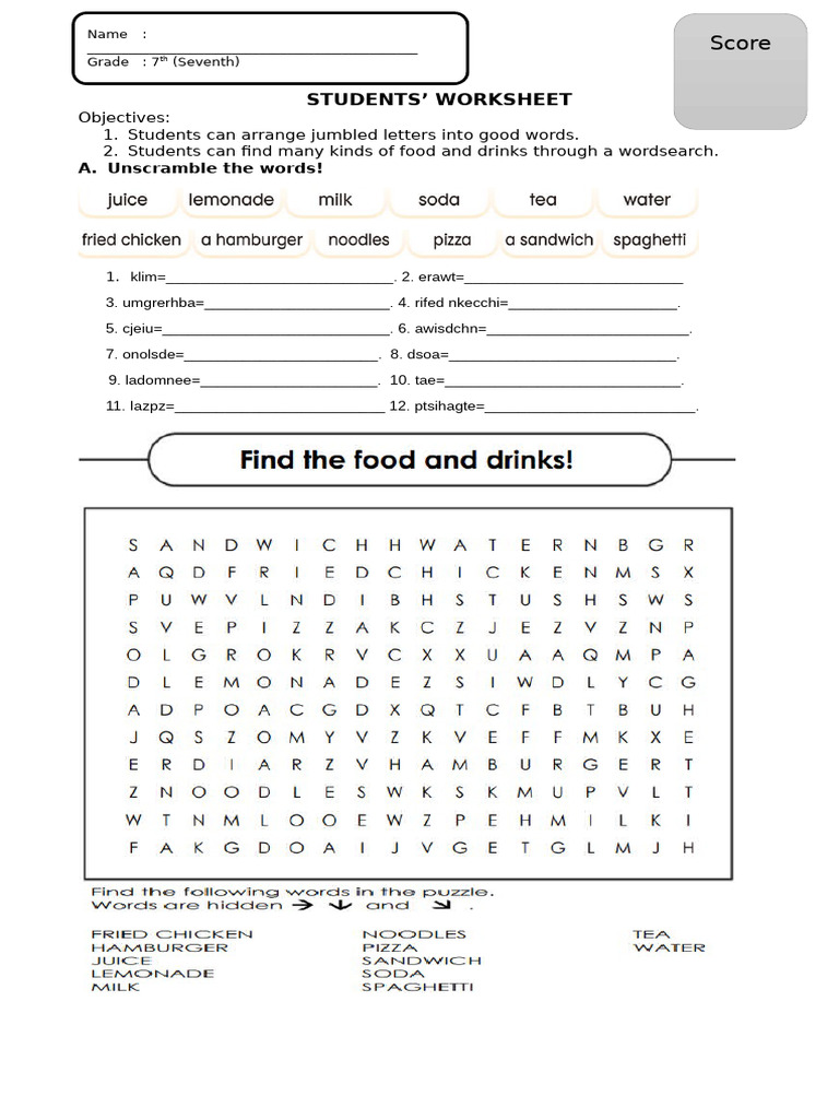Food and Drinks Worksheet Templates Layouts 136992 | PDF