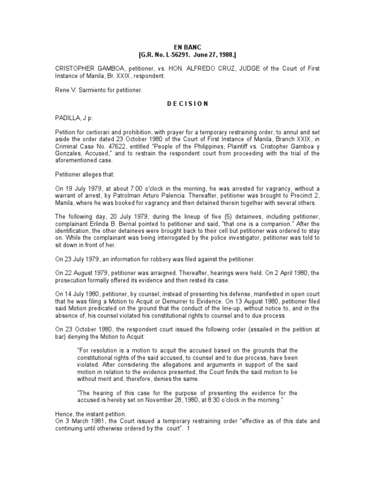 Gamboa vs. Cruz | PDF | Right To Counsel | Certiorari