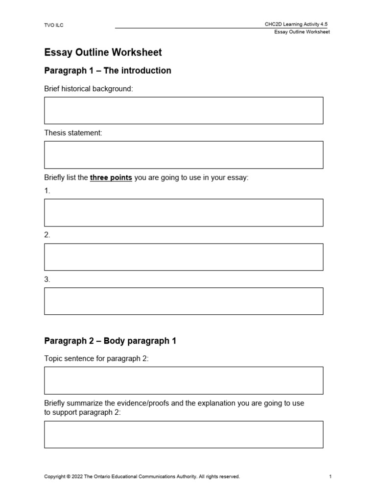 Essay Outline Worksheet Template | PDF