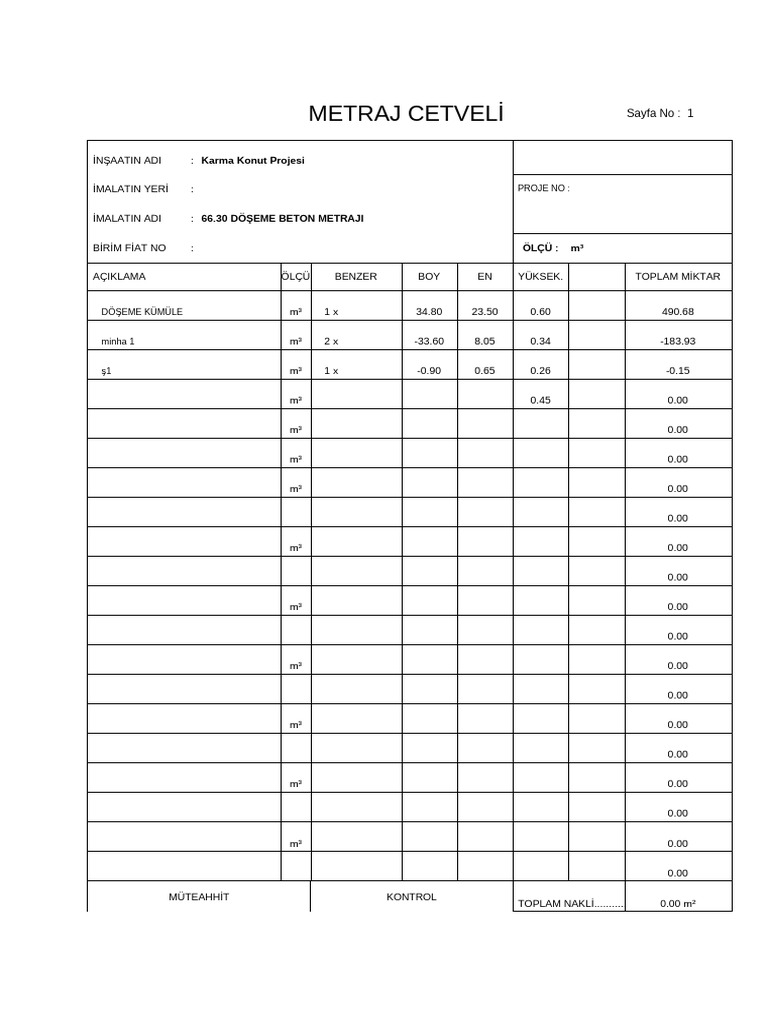 Doseme Beton Metraji | PDF