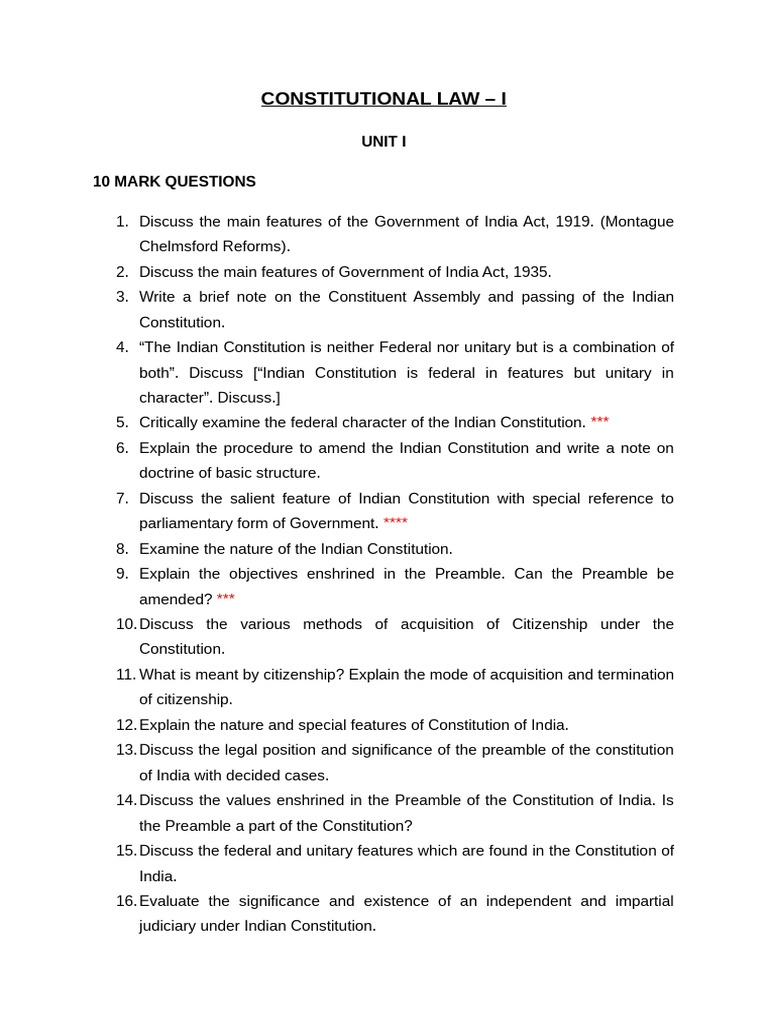 Constitutional Law 1 Important Questions | PDF | Constitution | Habeas ...