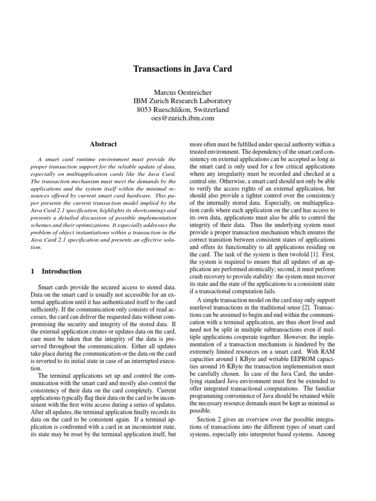 Transactions in Java Card: Marcus Oestreicher IBM Zurich Research ...