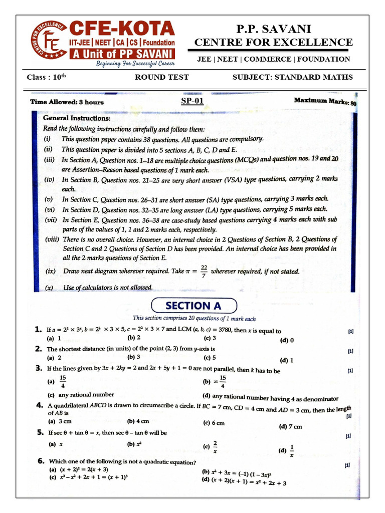 10th STANDARD MATHS ROUND TEST | PDF