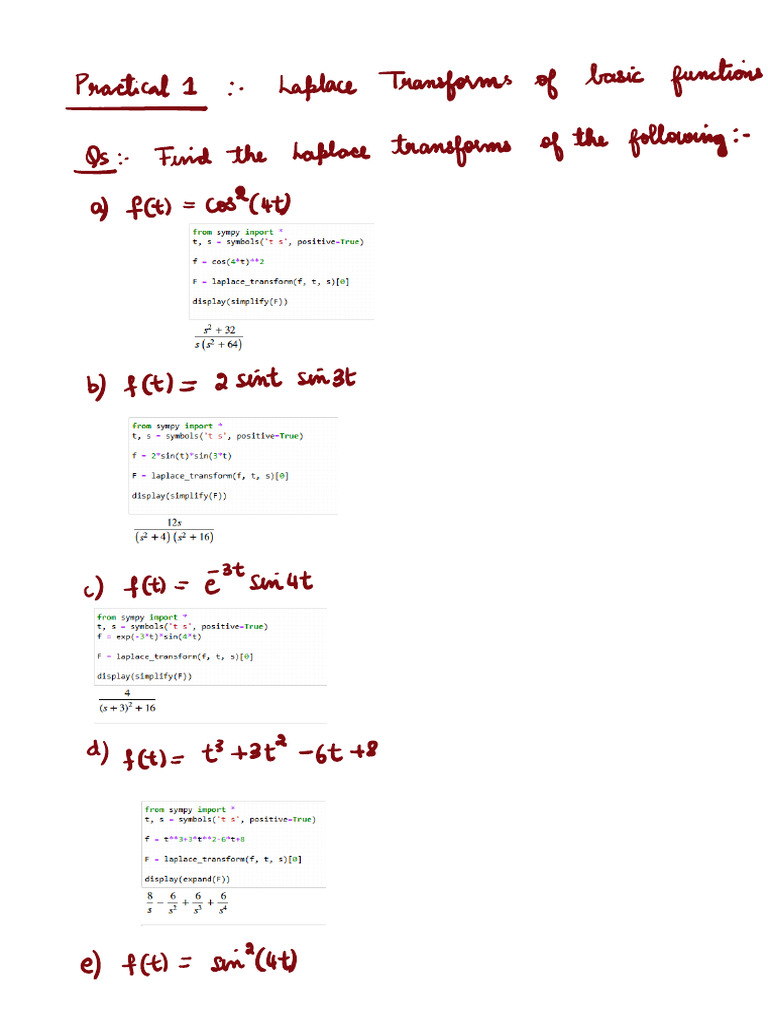 Practical 1 - Laplace Transforms of Basic Functions | PDF