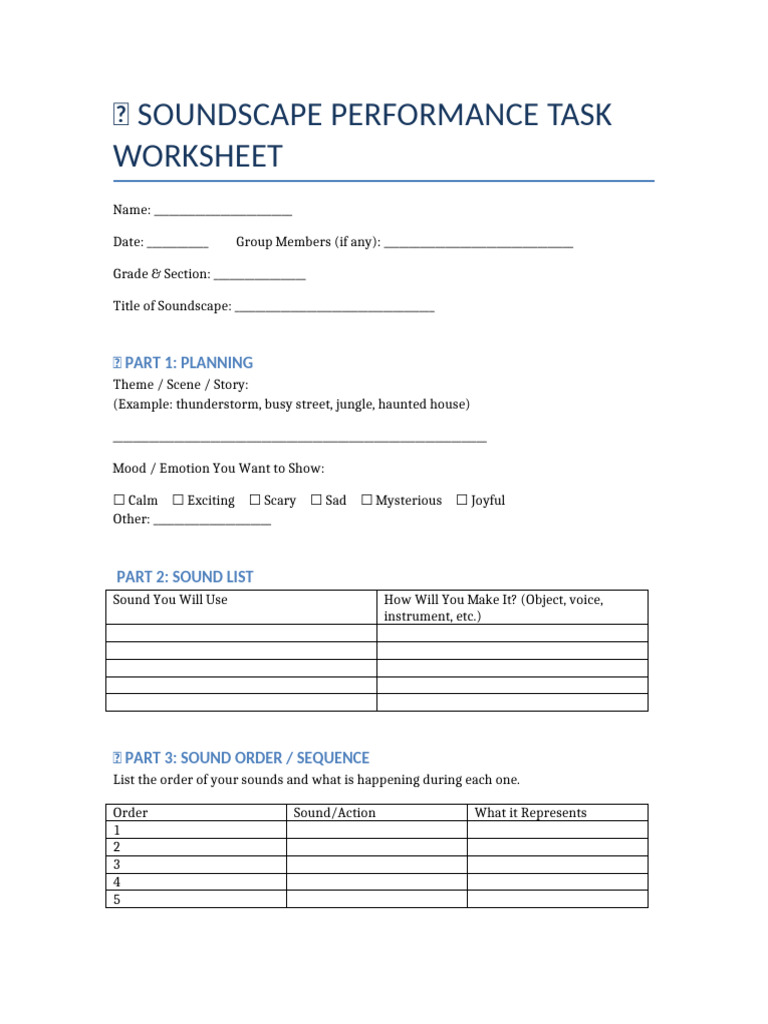 Soundscape Performance Task Worksheet | PDF