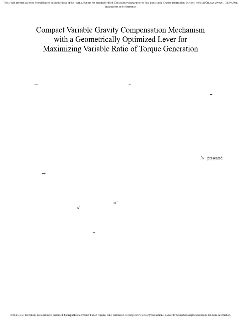 Optimized Lever for Gravity Compensation | PDF