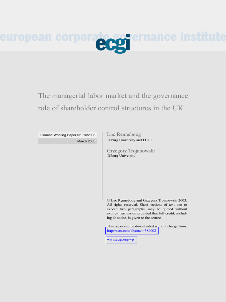 50.renneboog & Trojanowski (2005) | PDF | Linear Regression | Equity ...