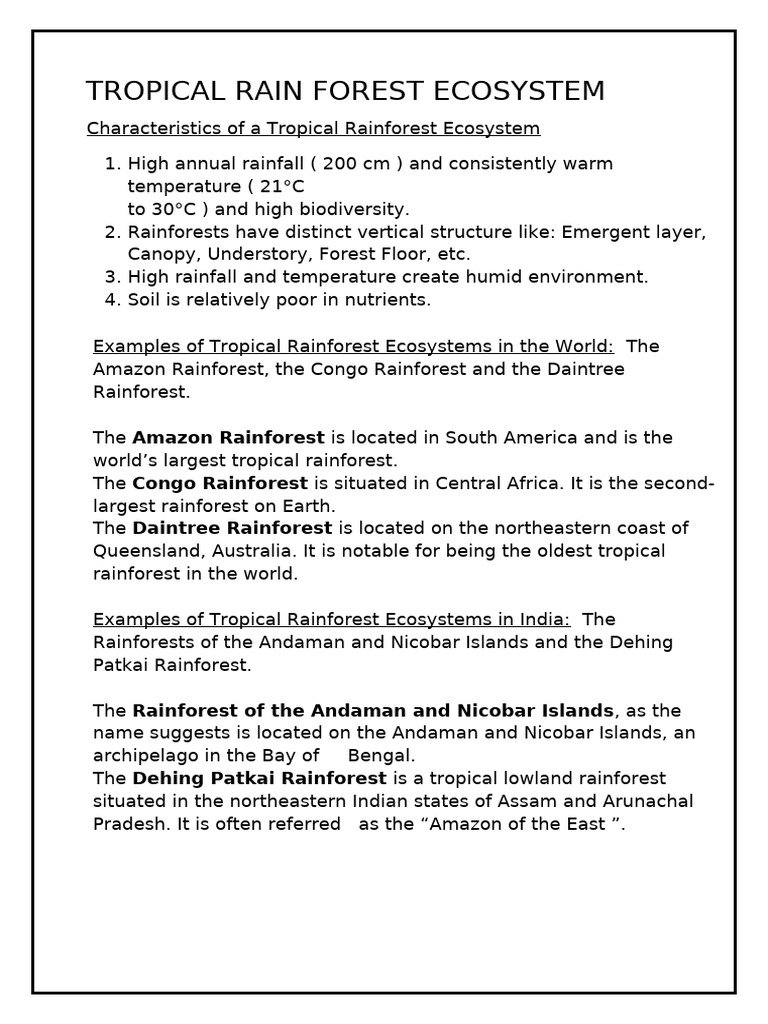 Tropical Rain Forest Ecosystem | PDF | Rainforest | Grassland