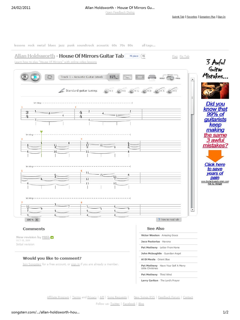 Allan Holdsworth - House Of Mirrors Guitar Tab Songsterr Guitar Tabs ...